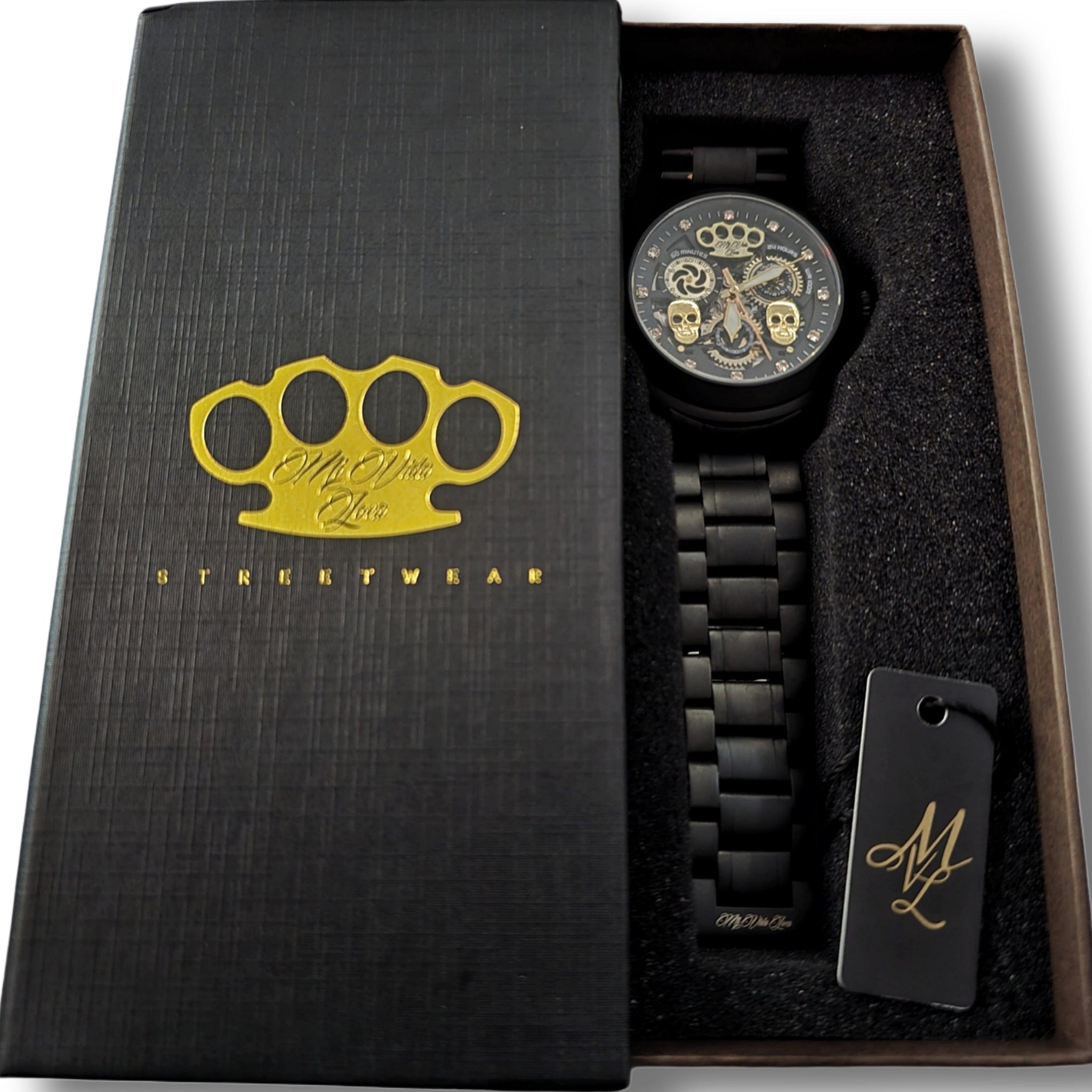 MVL "Double skull" automatic wrist watch Japan movement - matt black ...